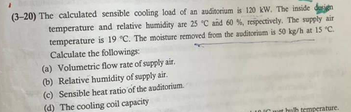 Solved (3-20) The calculated sensible cooling load of an | Chegg.com
