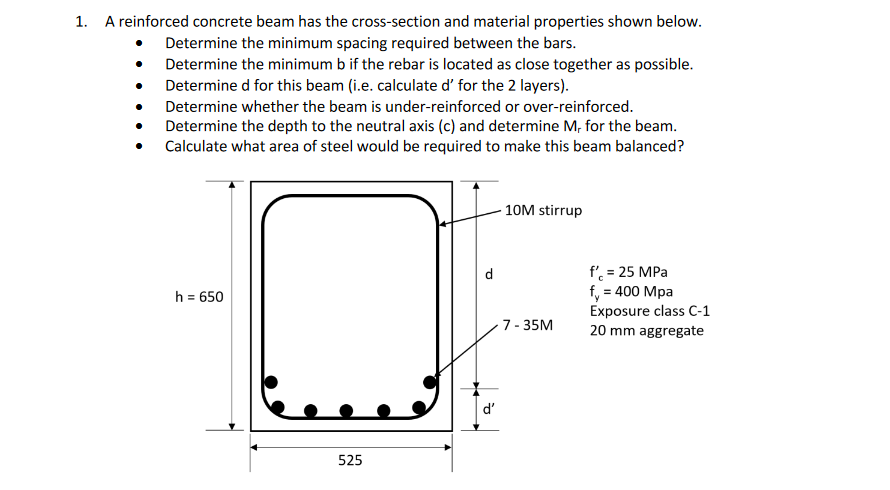 Solved 1. A reinforced concrete beam has the cross-section | Chegg.com