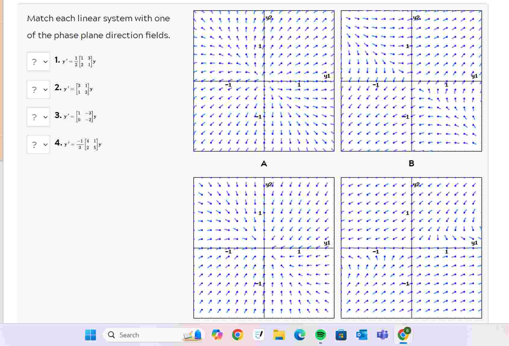 Solved Match each linear system with oneof ﻿the phase plane | Chegg.com