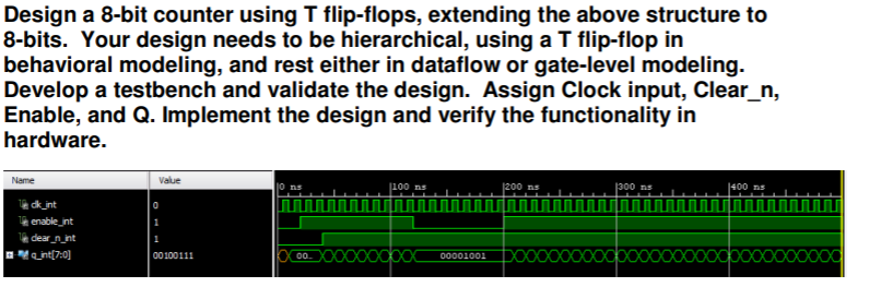 Solved Design a 8-bit counter using T flip-flops, extending | Chegg.com