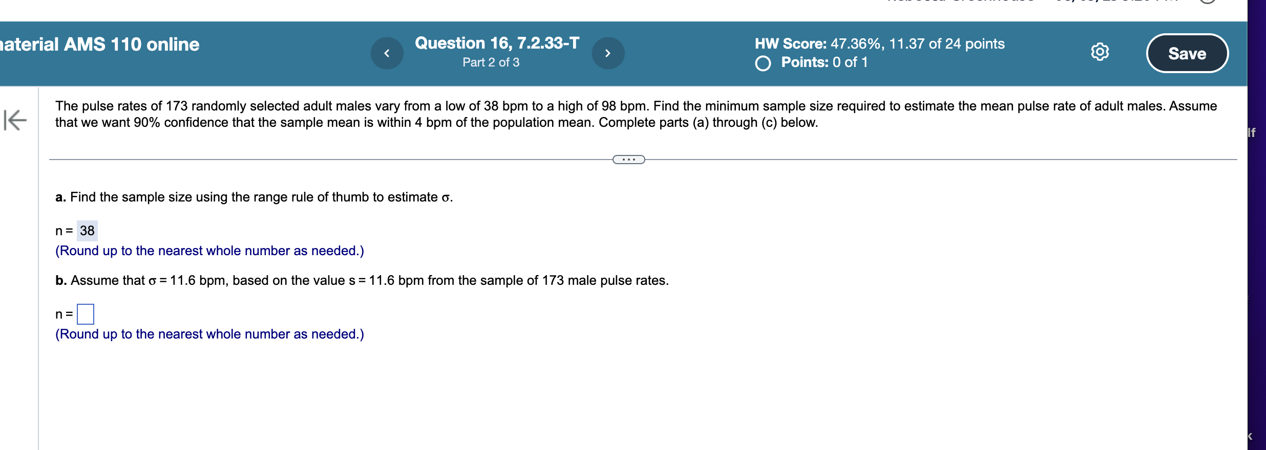 Solved a. Find the sample size using the range rule of thumb | Chegg.com