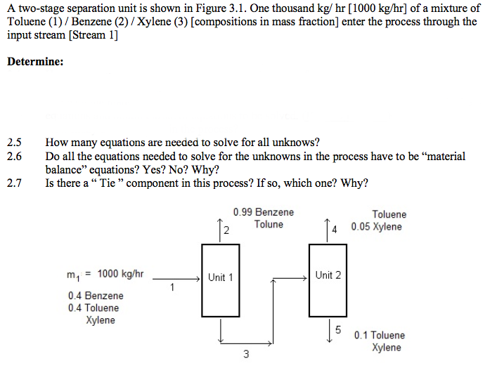 Solved A two-stage separation unit is shown in Figure 3.1. | Chegg.com