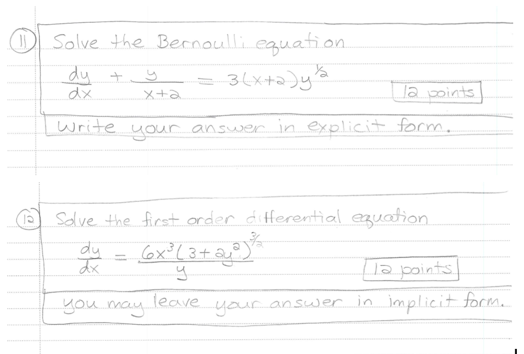 Solved Solve the Bernoulli equation dxdy+x+2y=3(x+2)y1/2 12 | Chegg.com