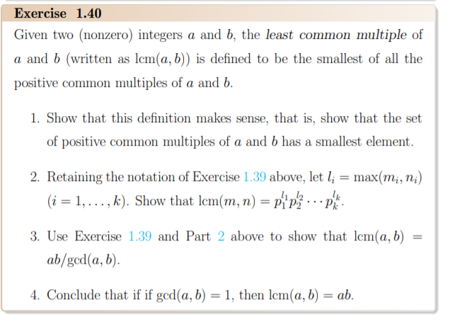 Solved Exercise 1.40 Given two (nonzero) integers a and b, | Chegg.com