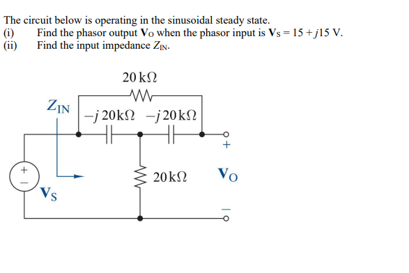 Solved The circuit below is operating in the sinusoidal | Chegg.com