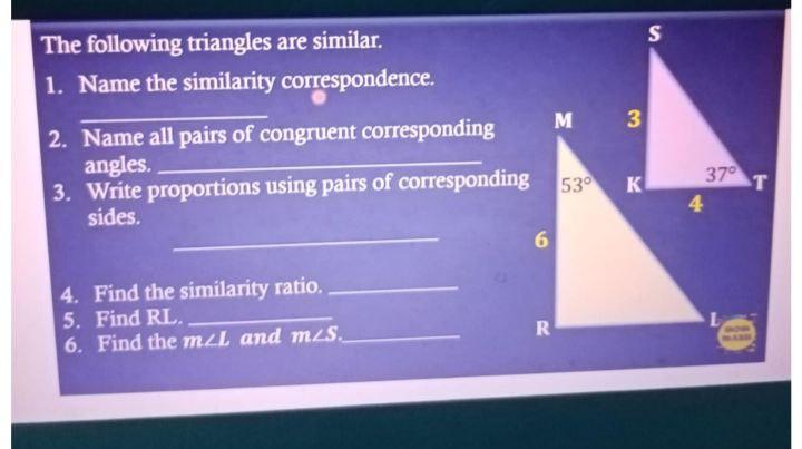 Solved S 3 The following triangles are similar. 1. Name the | Chegg.com