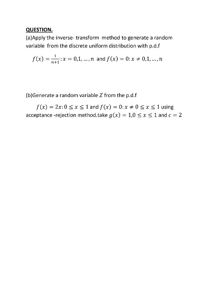 Solved Question Aapply The Inverse Transform Method To 