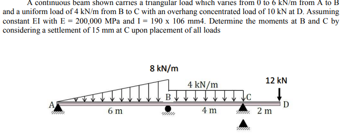 Solved A continuous beam shown carries a triangular load | Chegg.com