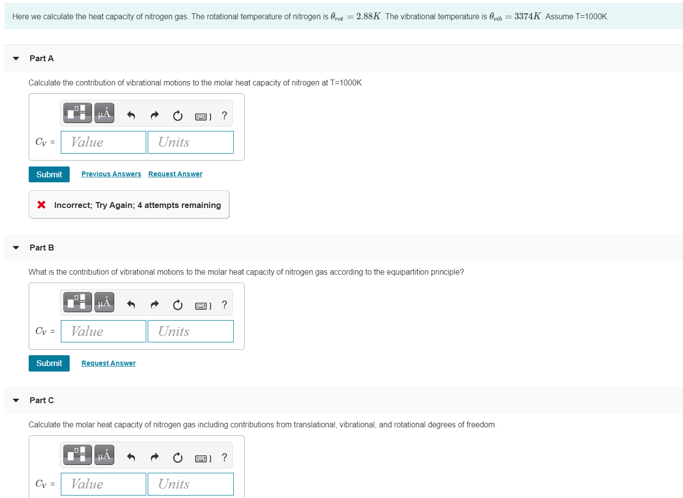 Solved Here we calculate the heat capacity of nitrogen gas. | Chegg.com