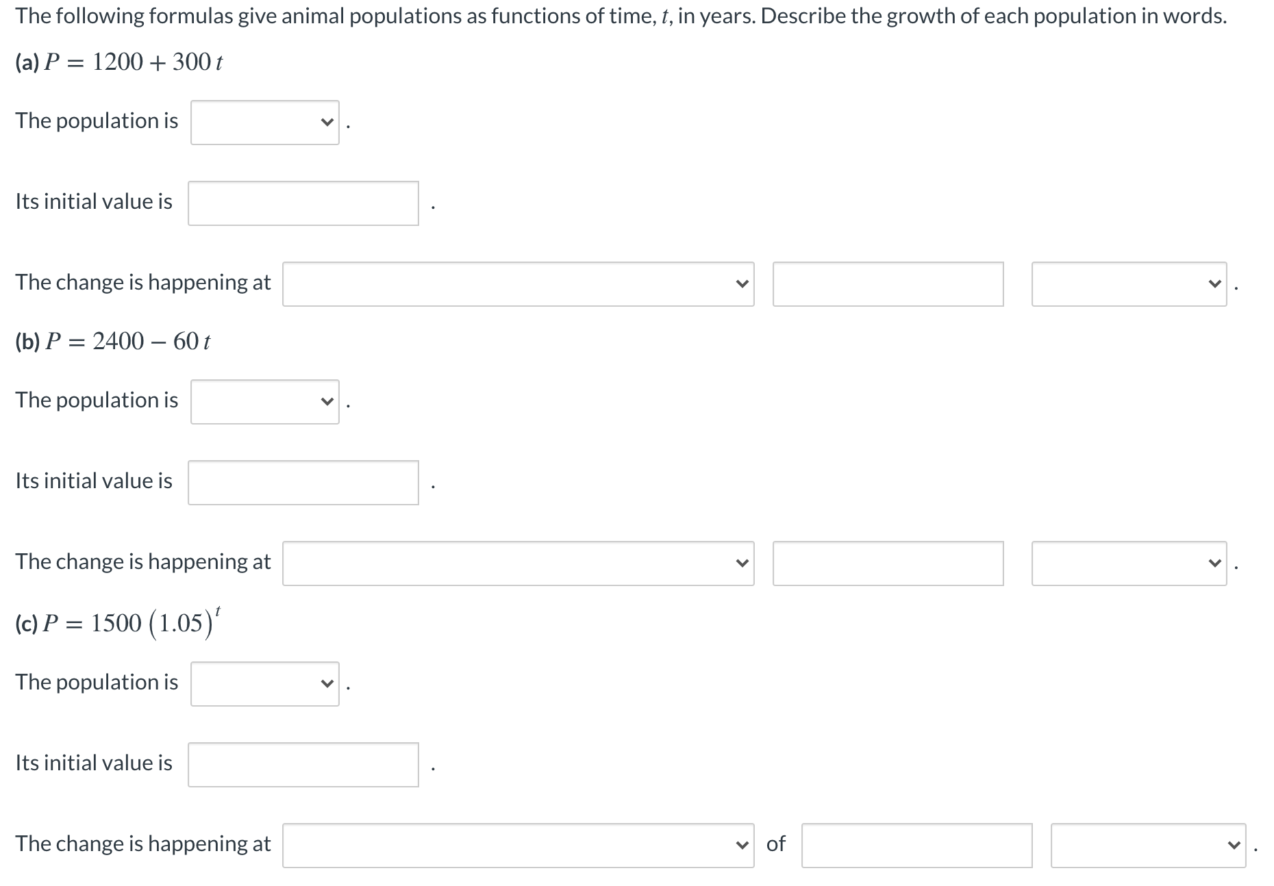 The following formulas give animal populations as | Chegg.com