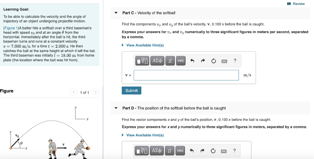Solved a Review A Review Part C - Velocity of the softball | Chegg.com