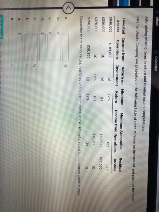 Solved eBook Calculator Determining missing items in return | Chegg.com