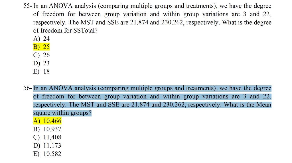 Solved In an ANOVA analysis (comparing multiple groups and | Chegg.com
