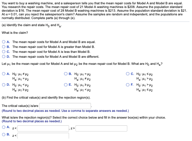 Solved You want to buy a washing machine, and a salesperson | Chegg.com