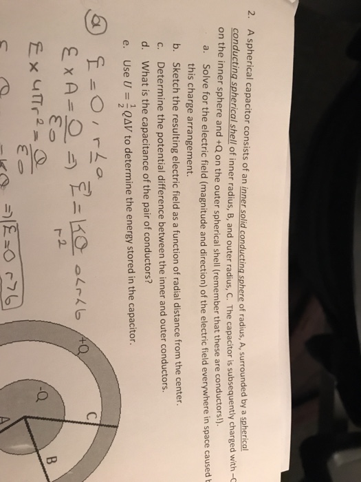 Solved 2. A spherical capacitor consists of an inner solid | Chegg.com