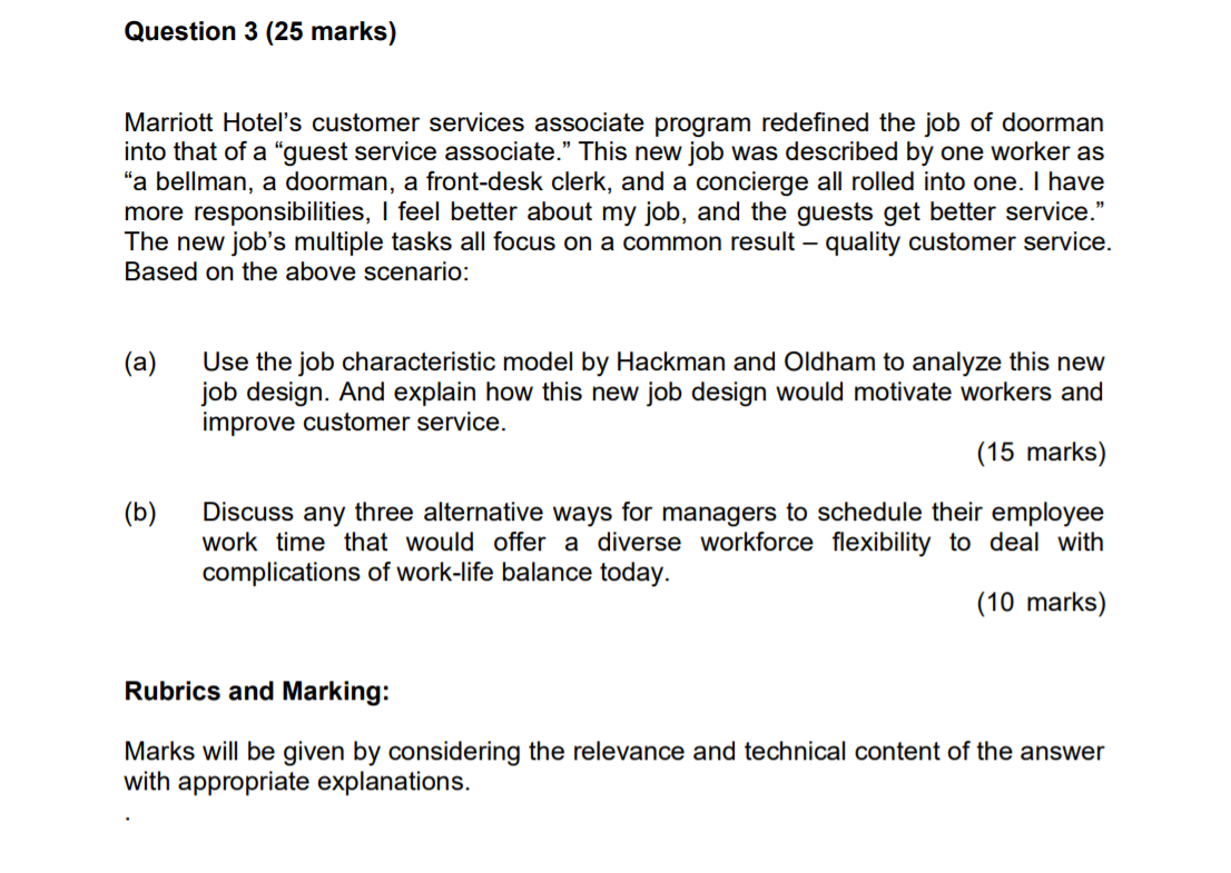 Solved Question 3 (25 marks) Marriott Hotel's customer | Chegg.com