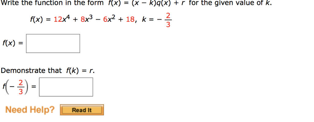 Solved Write the function in the form f(x) = (x - k)q(x) + r | Chegg.com