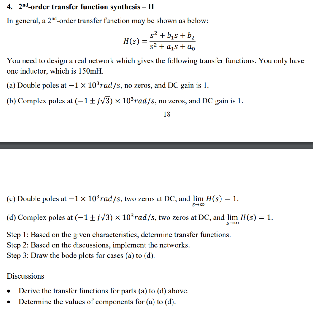 Solved 4. 2nd-order transfer function synthesis - II In | Chegg.com