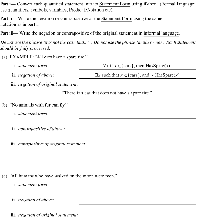 Solved Part — Convert each quantified statement into its | Chegg.com