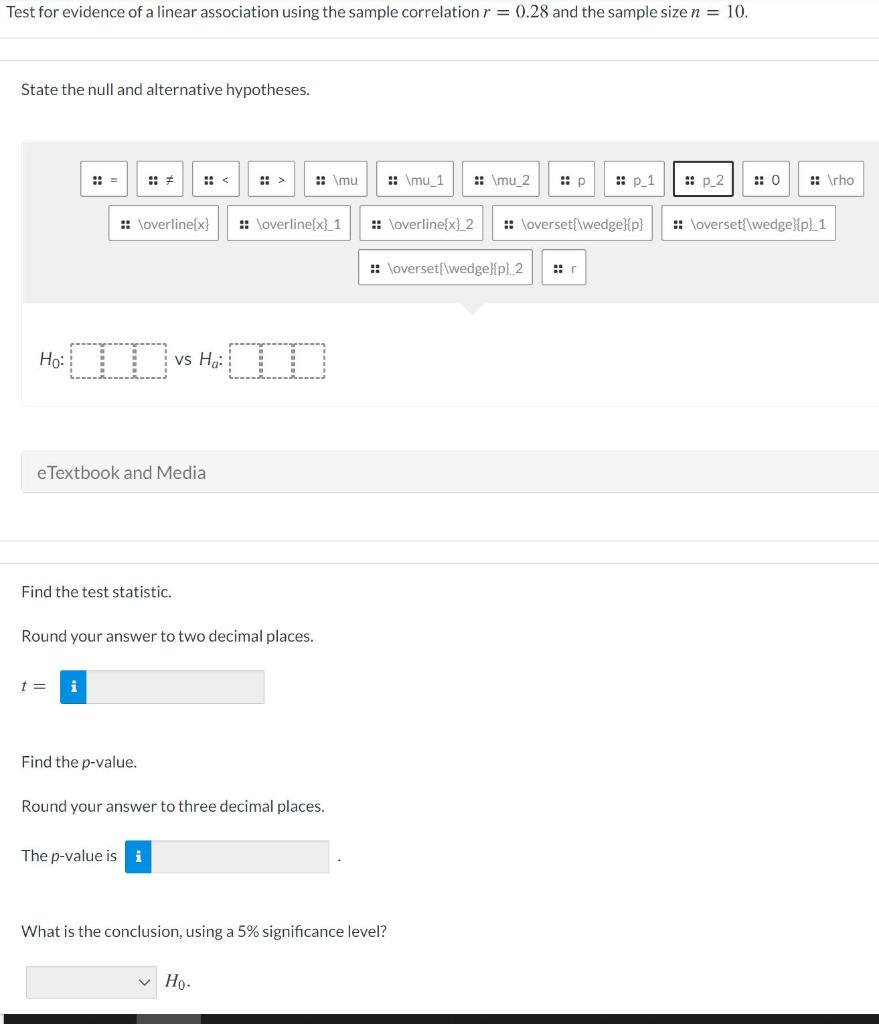 Solved Test for evidence of a linear association using the | Chegg.com