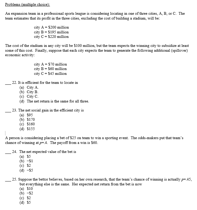 Solved city A=$200 million city B=$195 million city C=$220 | Chegg.com