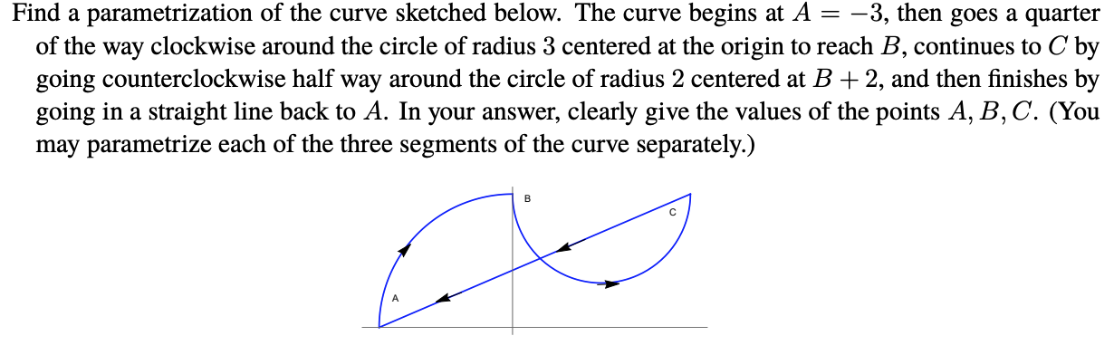 Solved Find a parametrization of the curve sketched below. | Chegg.com