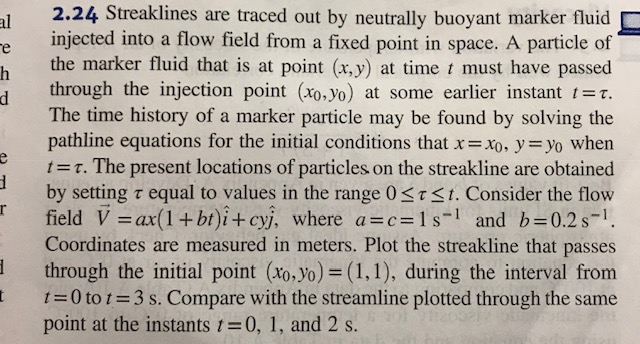 Solved 2.24 Streaklines are traced out by neutrally buoyant | Chegg.com