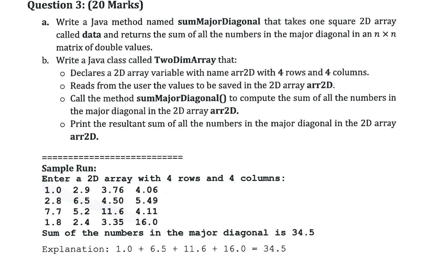 Solved Question 3: (20 Marks) a. Write a Java method named | Chegg.com