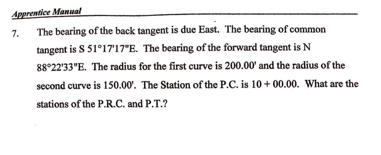 Solved Apprentice Manual 7. The bearing of the back tangent | Chegg.com