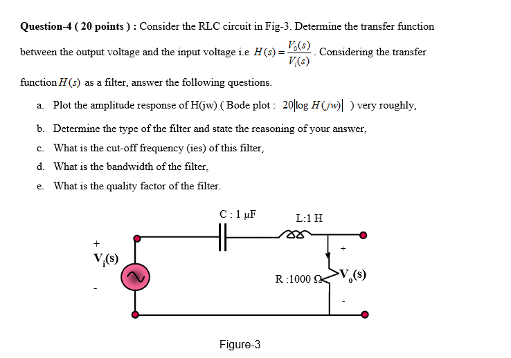 Solved Question-4 ( 20 points ) : Consider the RLC circuit | Chegg.com