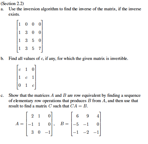 Solved (Section 2.2)a. ﻿Use the inversion algorithm to find | Chegg.com