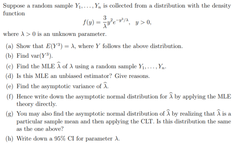 Solved Suppose a random sample Y1, ..., Yn is collected from | Chegg.com