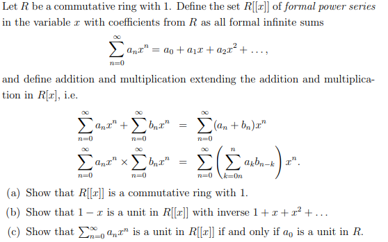 Solved Let R be a commutative ring with 1. Define the set | Chegg.com