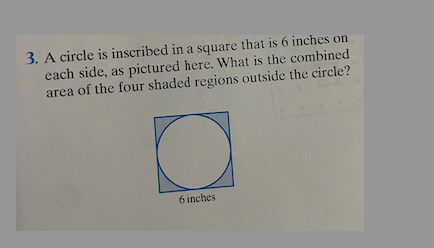 Solved 3. A circle is inscribed in a square that is 6 inches | Chegg.com
