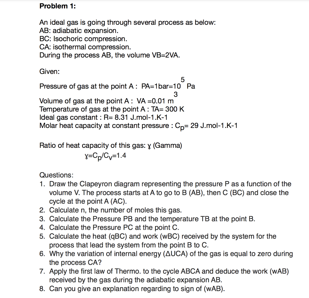 Solved Problem 1: An ideal gas is going through several | Chegg.com