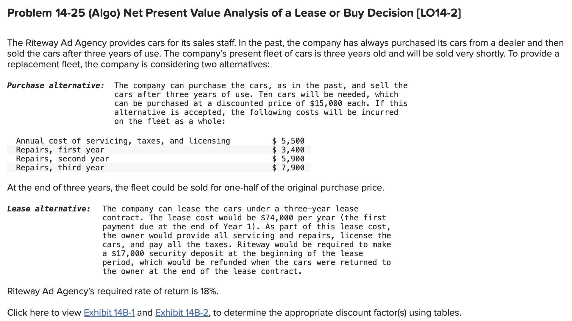 Solved Problem 14-25 (Algo) Net Present Value Analysis of a | Chegg.com