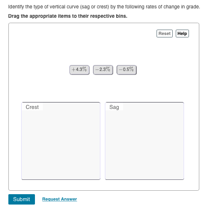 Solved Identify the type of vertical curve (sag or crest) by | Chegg.com