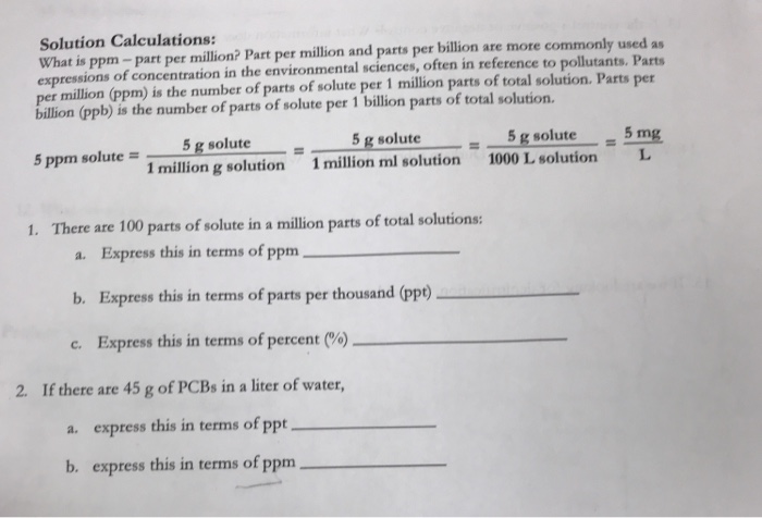Solved Solution Calculations: What is ppm -part per million? | Chegg.com