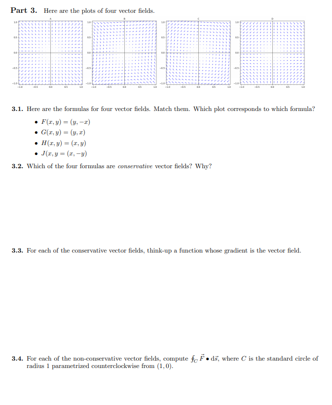 Solved Part 3. Here are the plots of four vector fields. 09 | Chegg.com