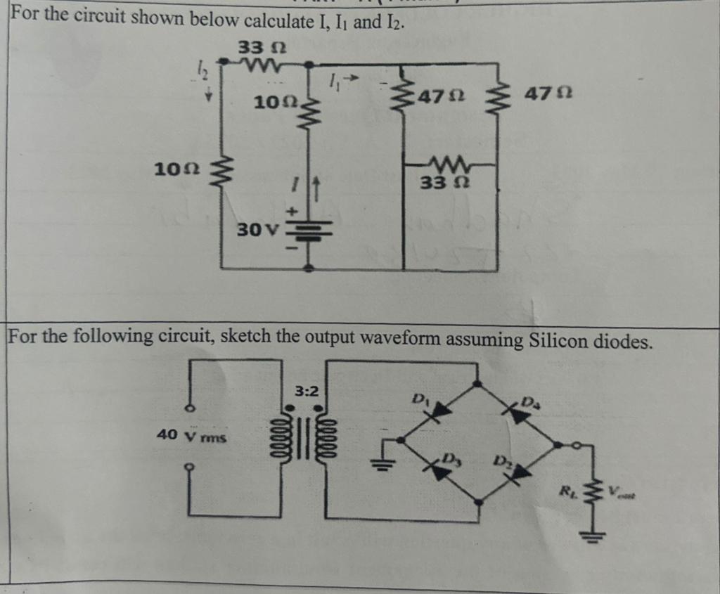 Solved For the circuit shown below calculate I,I1 and I2. | Chegg.com