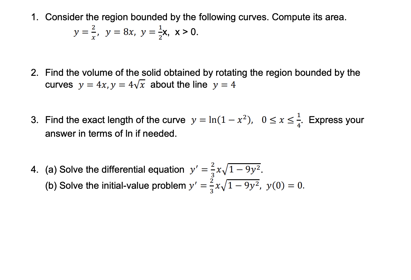 Solved 1. Consider the region bounded by the following | Chegg.com