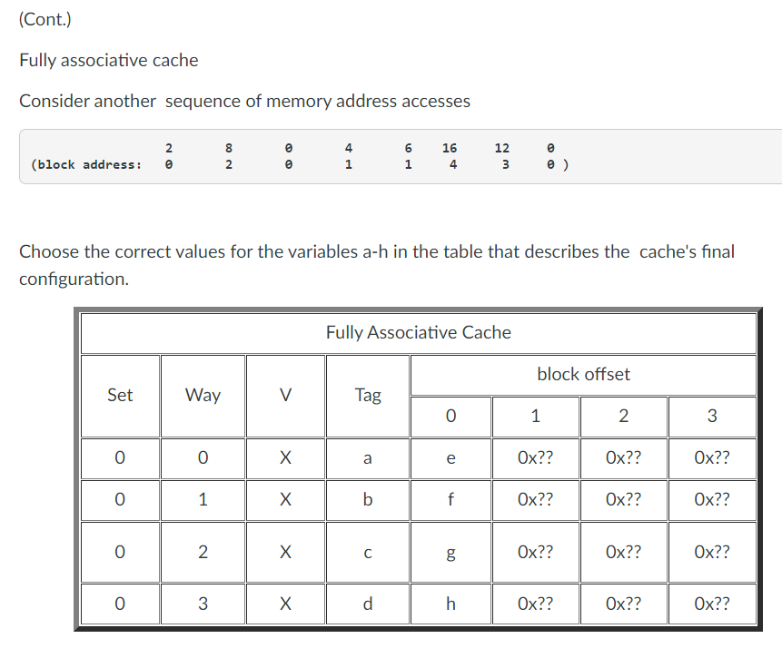 Fully Associative Cache | Chegg.com