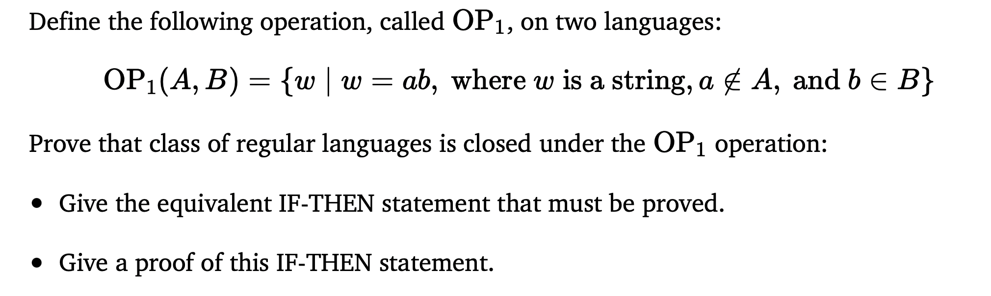 Solved Define the following operation, called OP1, on two | Chegg.com
