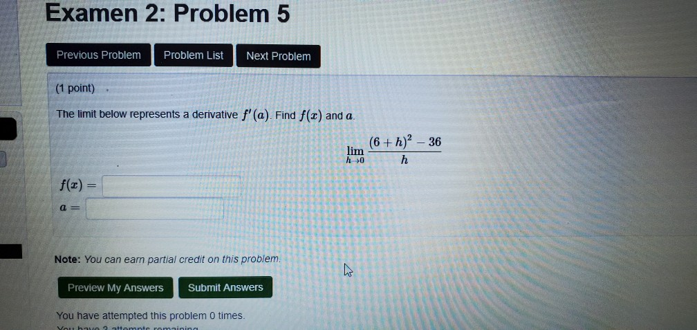 Solved Examen 2: Problem 5 Previous Problem Problem List | Chegg.com