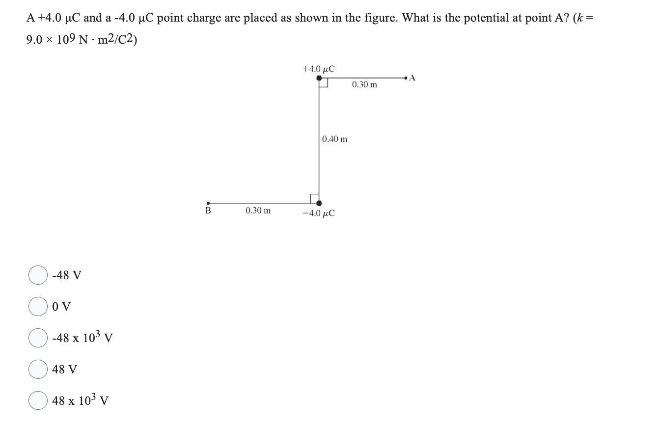 Solved A+4.0μC and a −4.0μC point charge are placed as shown | Chegg.com