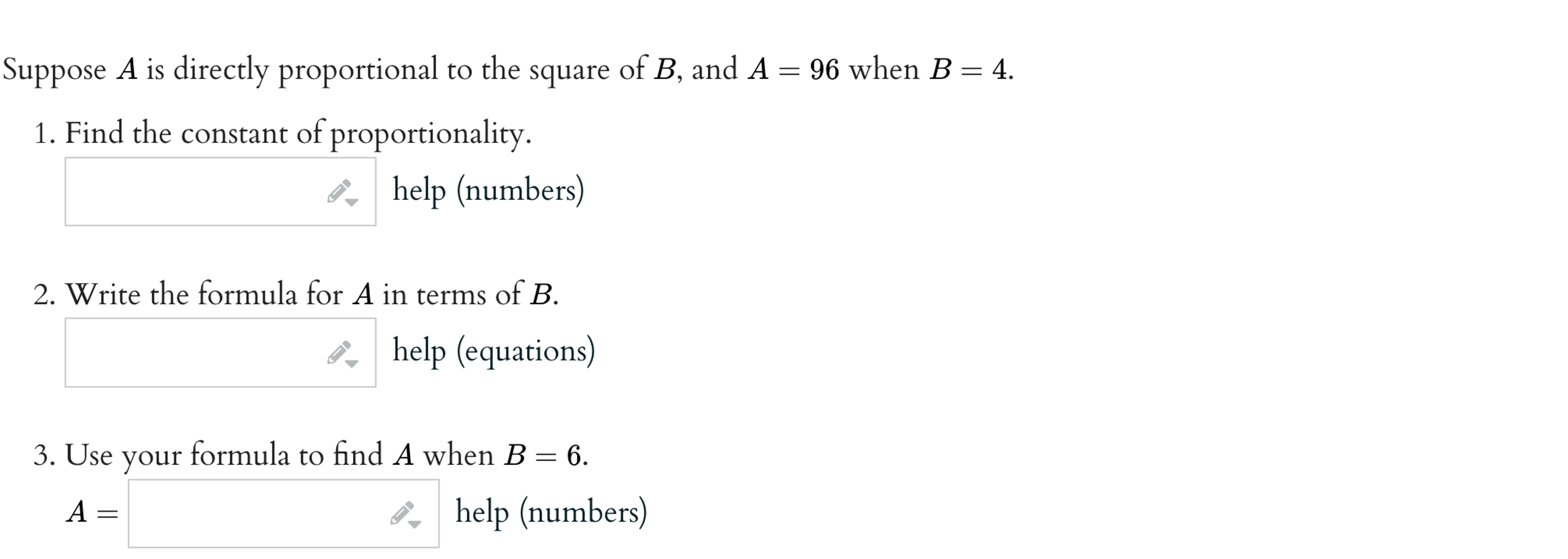Solved Suppose A ﻿is directly proportional to the square of | Chegg.com