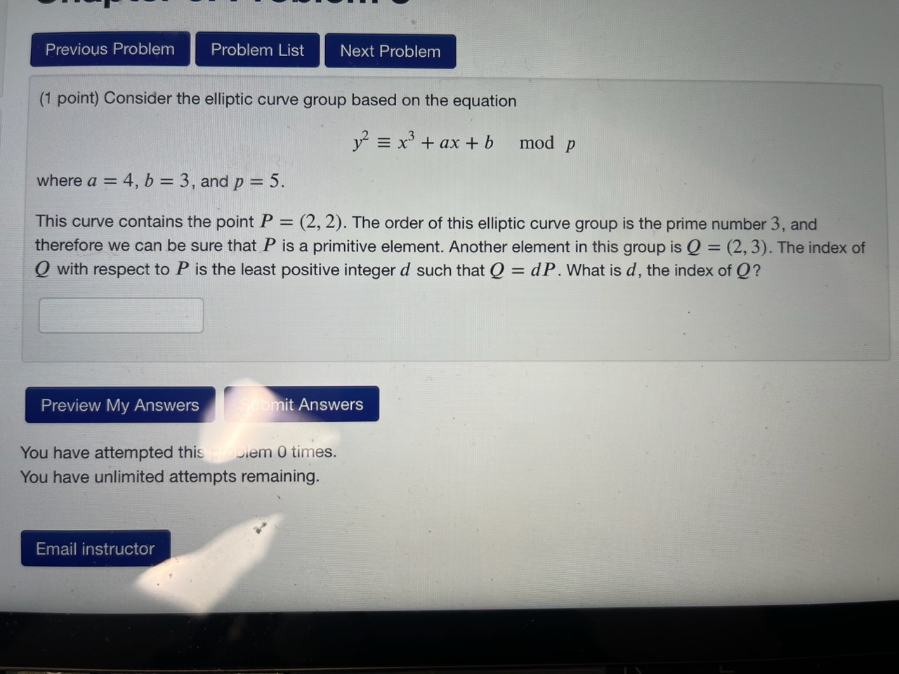 (1 point) Consider the elliptic curve group based on | Chegg.com
