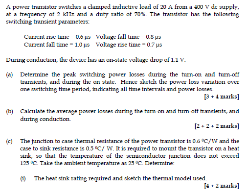 Solved A power transistor switches a clamped inductive load | Chegg.com