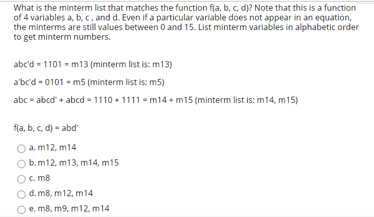 Solved What is the minterm list that matches the function | Chegg.com