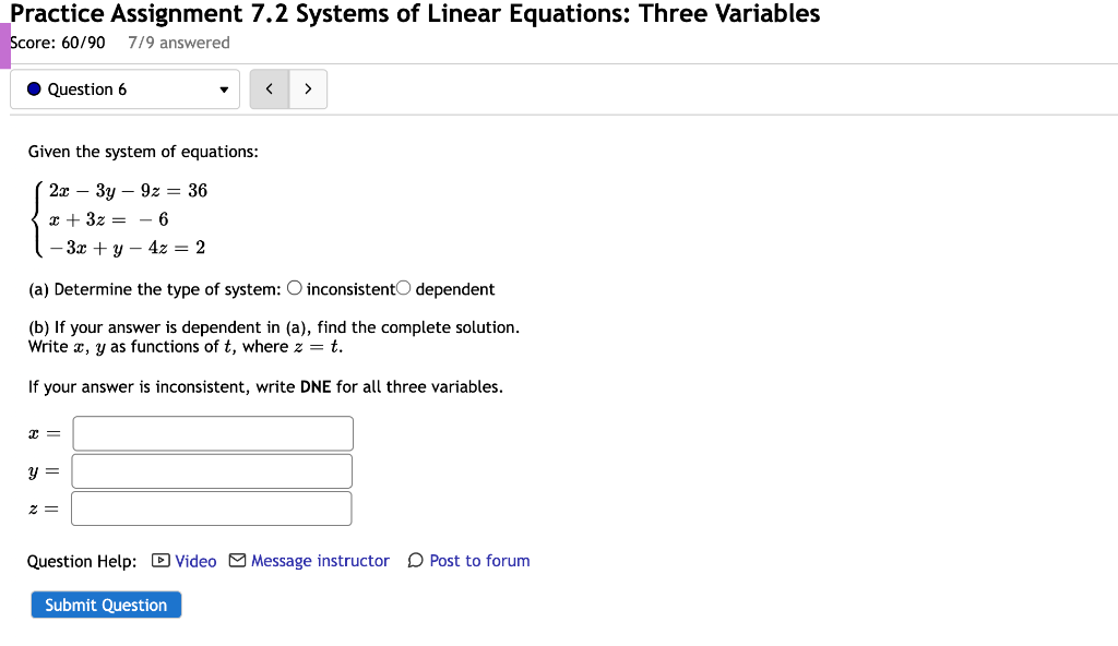Solved Practice Assignment 7.2 Systems of Linear Equations: | Chegg.com